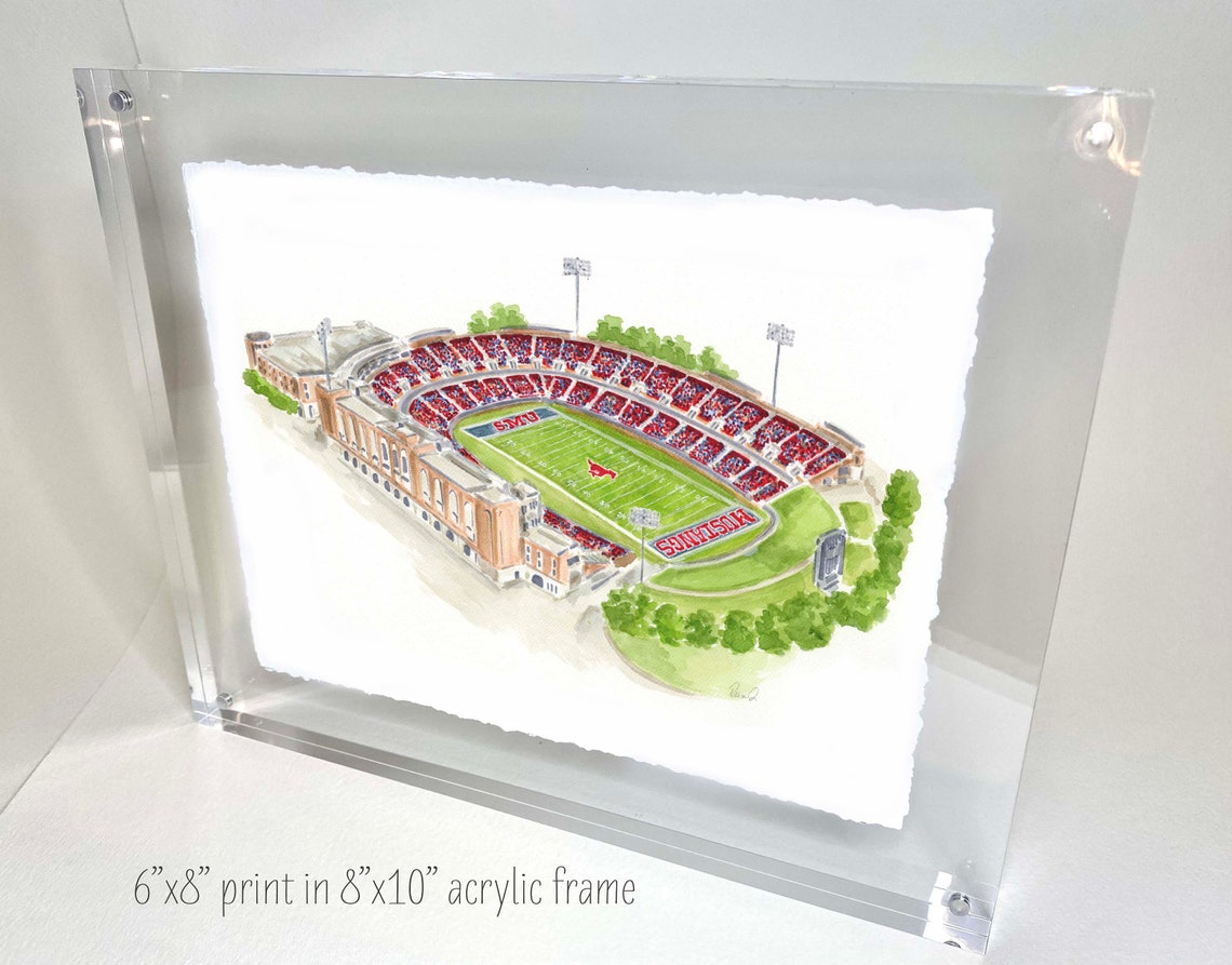 Gerald J. Ford Stadium Watercolor Artwork SMU Mustangs Football Stadium ...