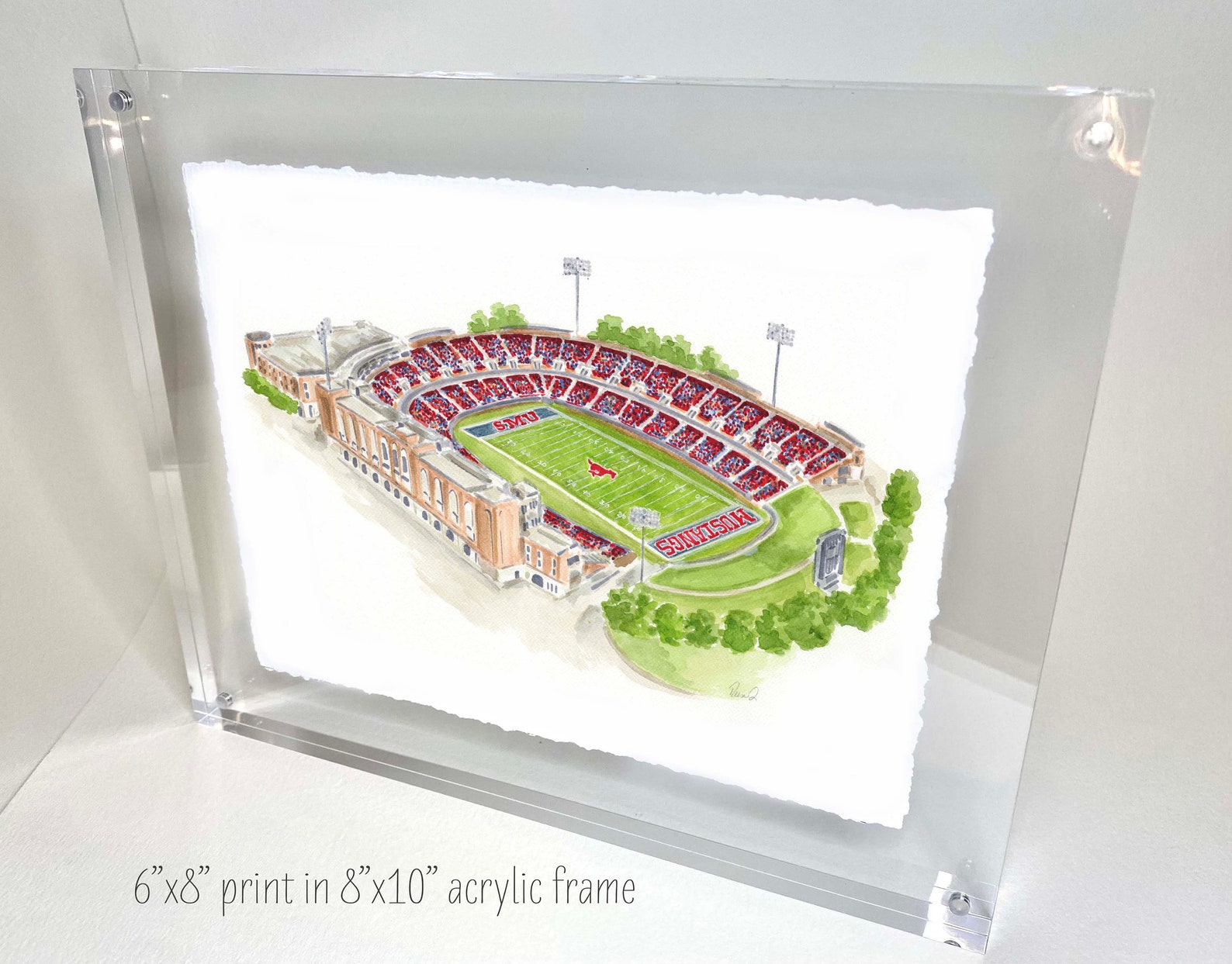 Gerald J. Ford Stadium Watercolor Artwork SMU Mustangs Football Stadium ...