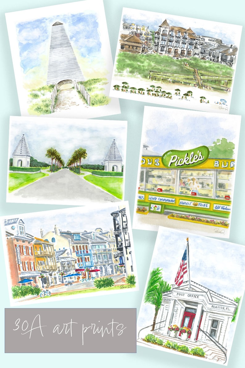 Seaside Florida Post Office Artwork 30A Watercolor Painting of Seaside ...