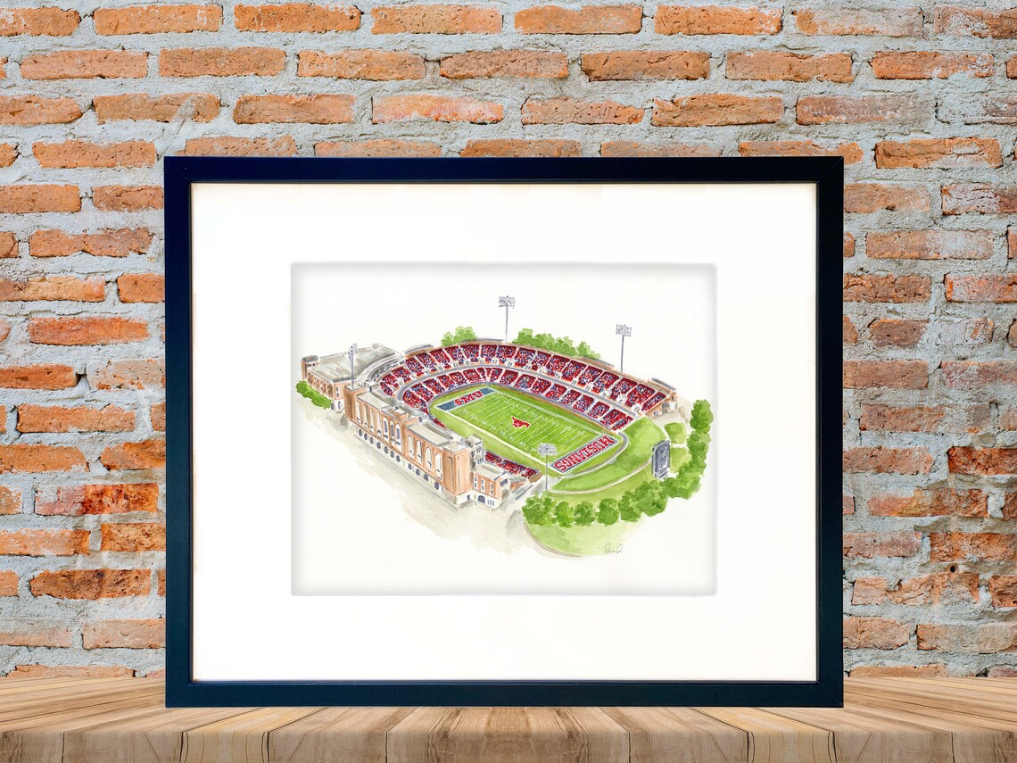 Gerald J. Ford Stadium Watercolor Artwork SMU Mustangs Football Stadium ...