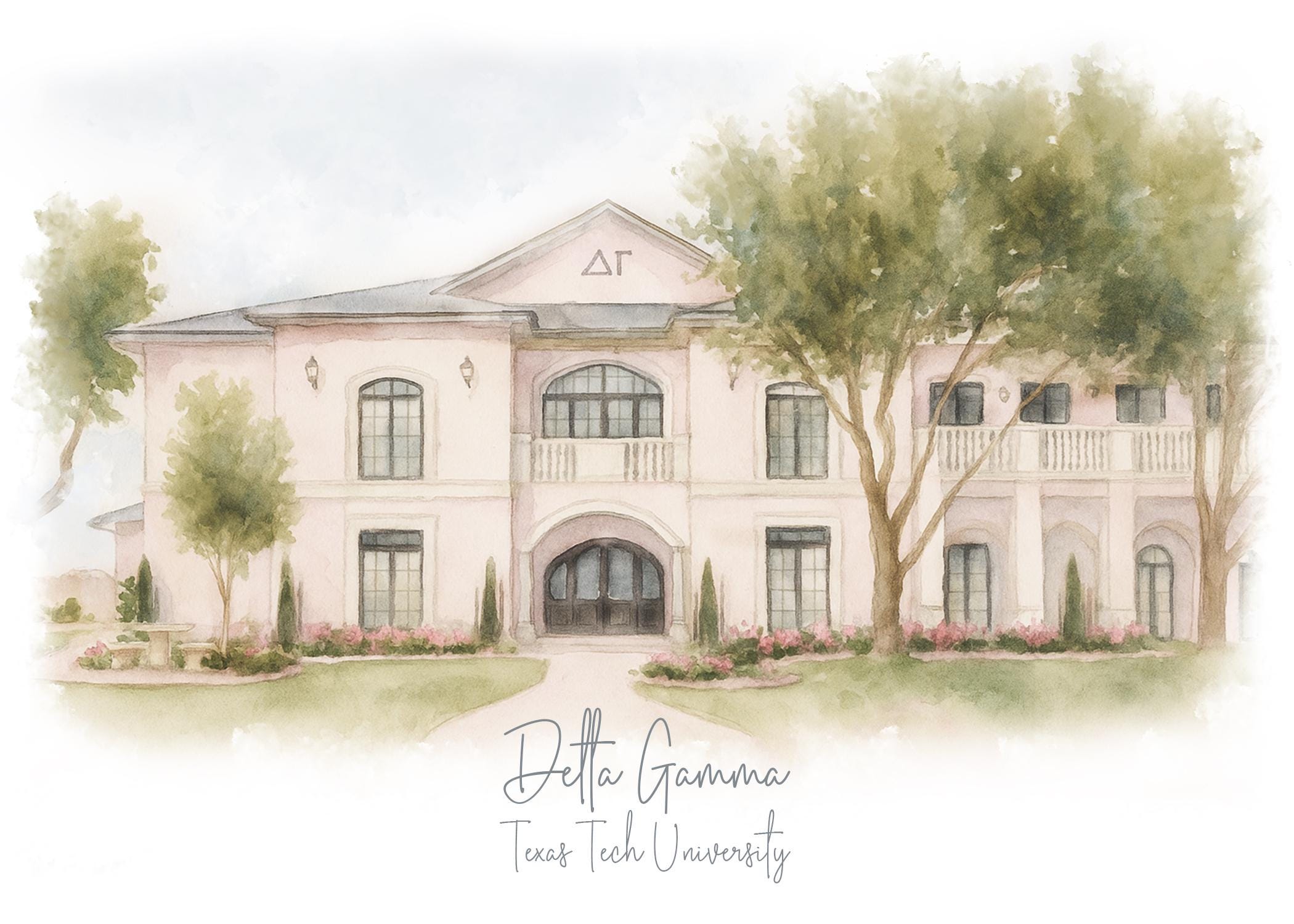 Delta Gamma House Print Texas Tech University Greek Gift Sorority House ...