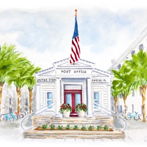 Seaside Florida Post Office Art Print 30A Watercolor Painting of ...
