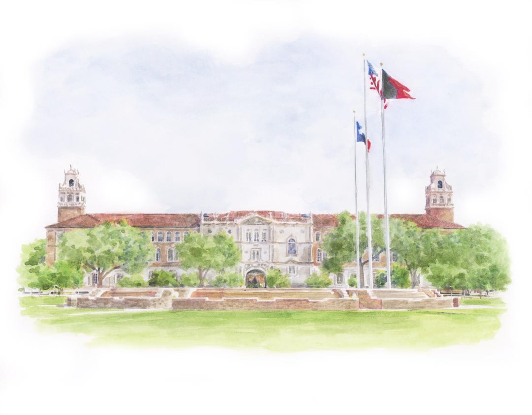 Texas Tech Administration Building Art Graduation Gift Tech Dorm Decor ...