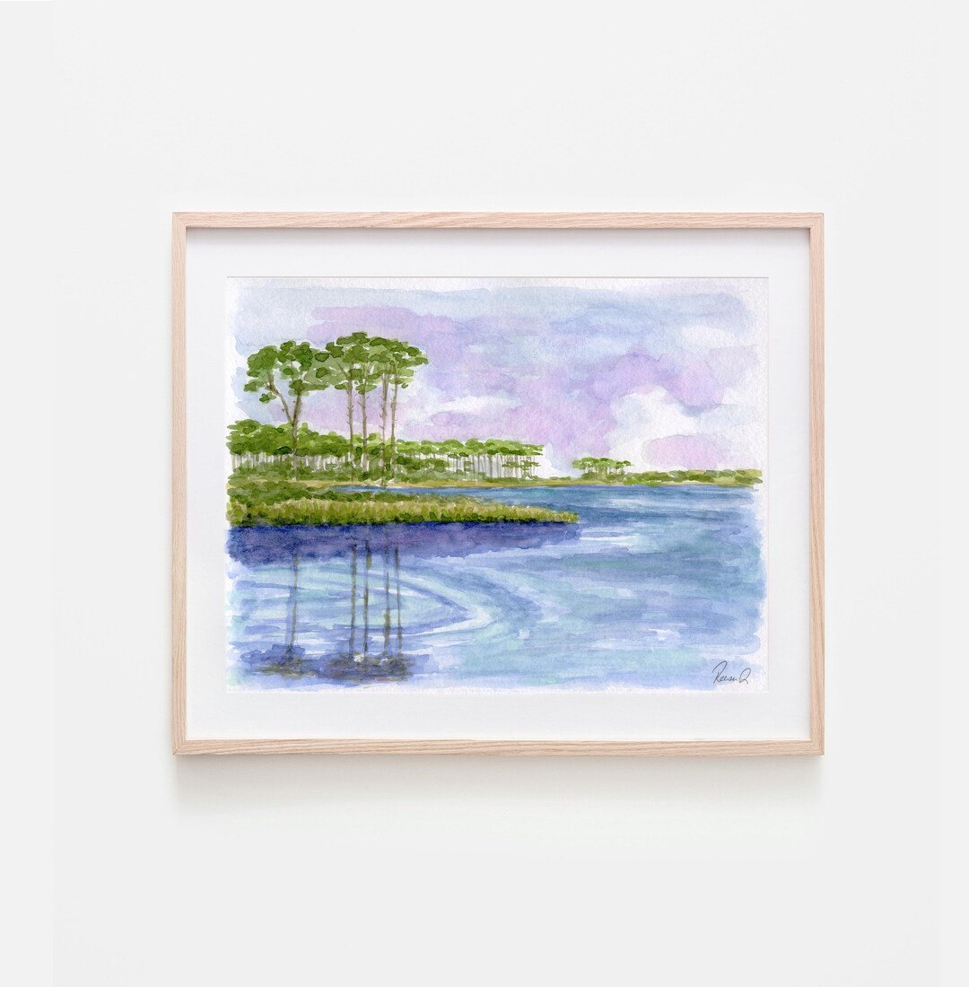 Western Lake Watercolor Florida Artwork 30A Seaside Painting Watersound ...
