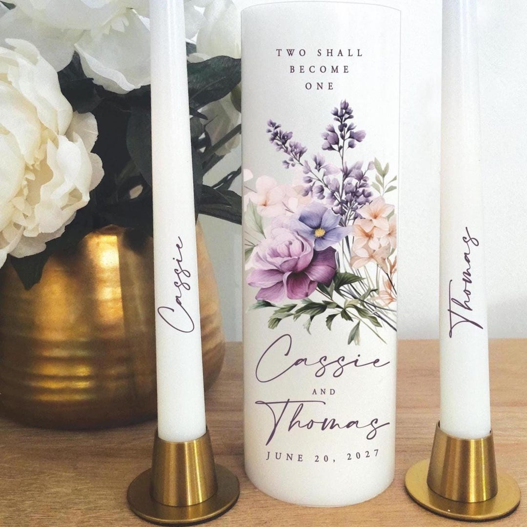 Personalized Floral Unity Candle Set: Lilac Purple Wedding Candles ...