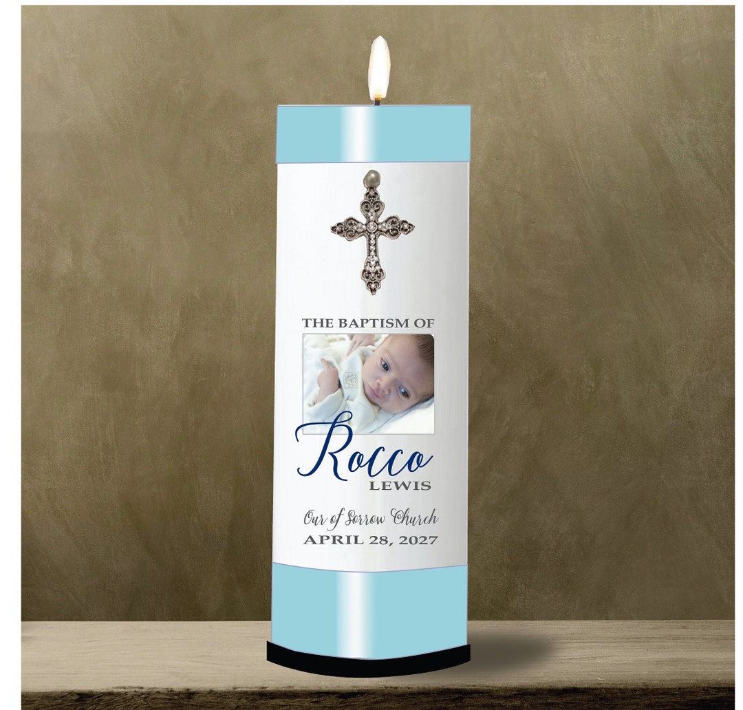 Baptism Christening Candle With Photo Personalize Custom Baby Boy or ...