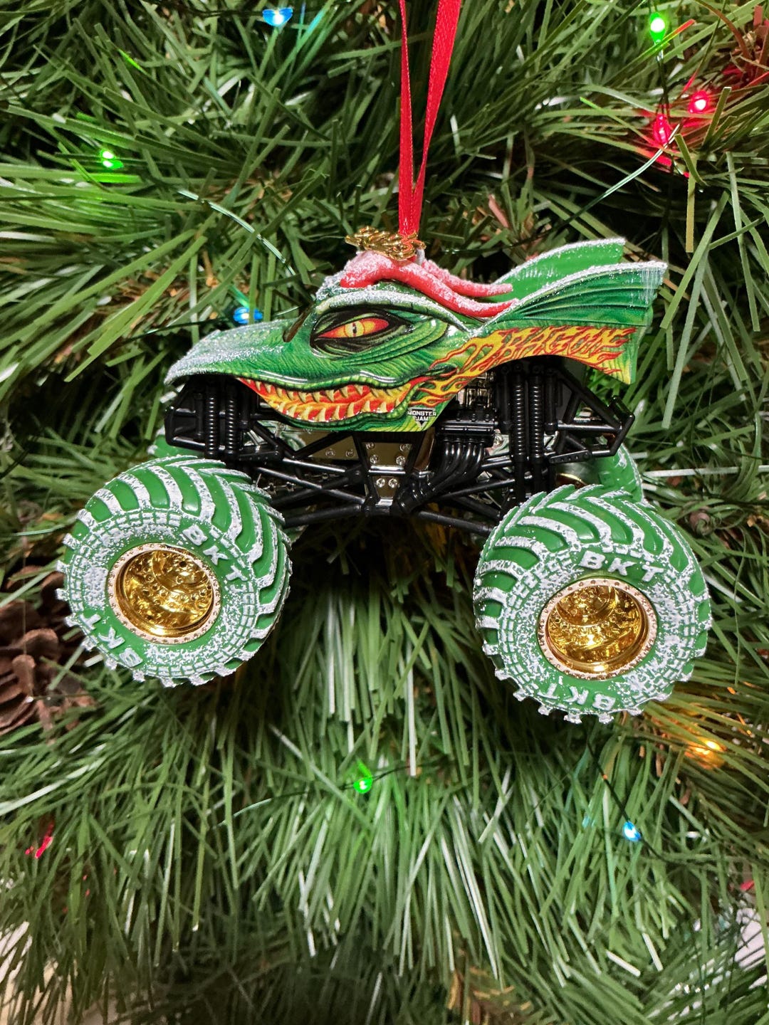 Monster Jam Custom Christmas Ornament Monster Truck Dragon Green W/snow ...