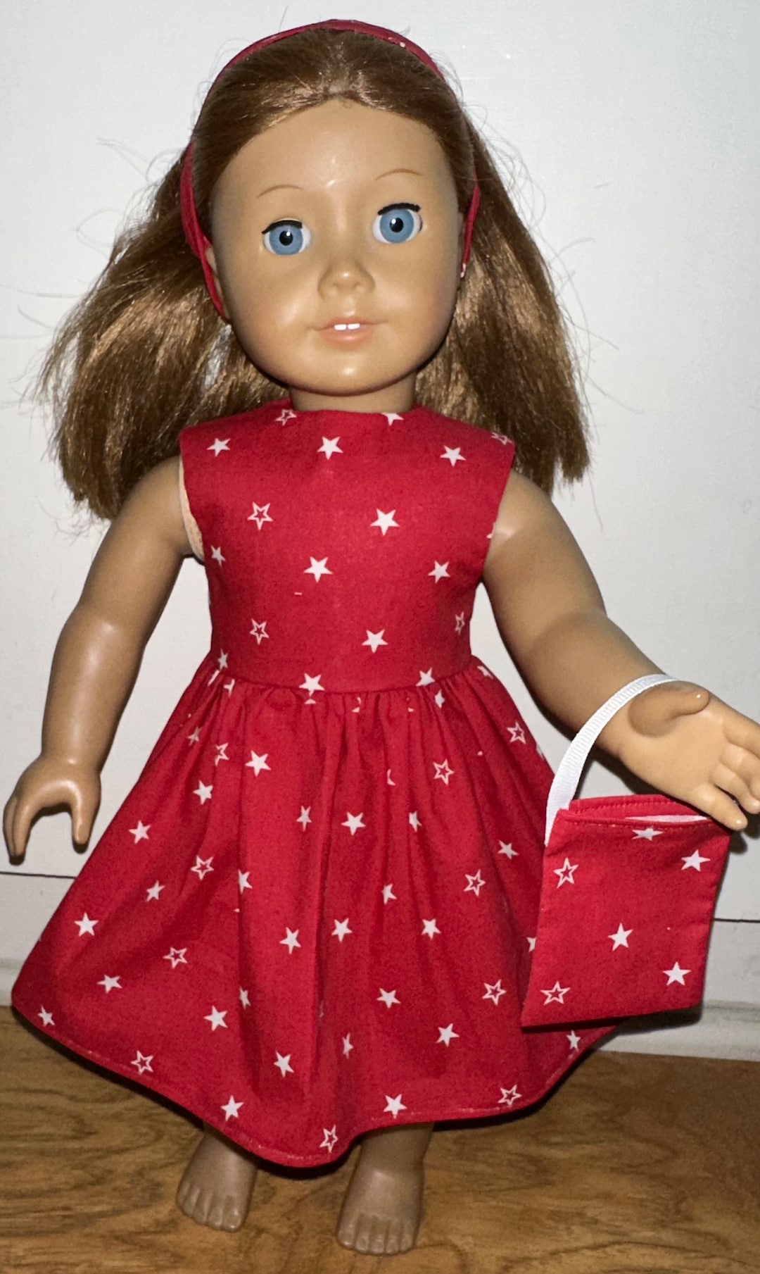 18 Inch 4th of July Red Doll Dress With White Stars With Headband and ...