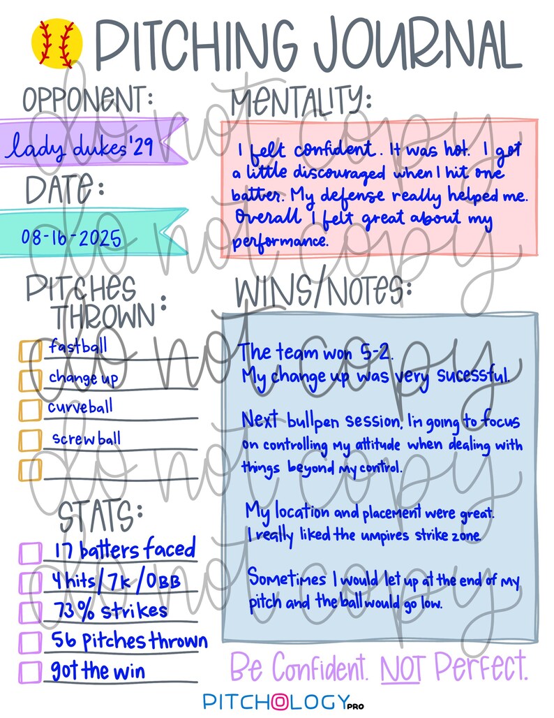 Softball Pitcher’s Journal - Mental Game & Pitching Stats Log Printable ...