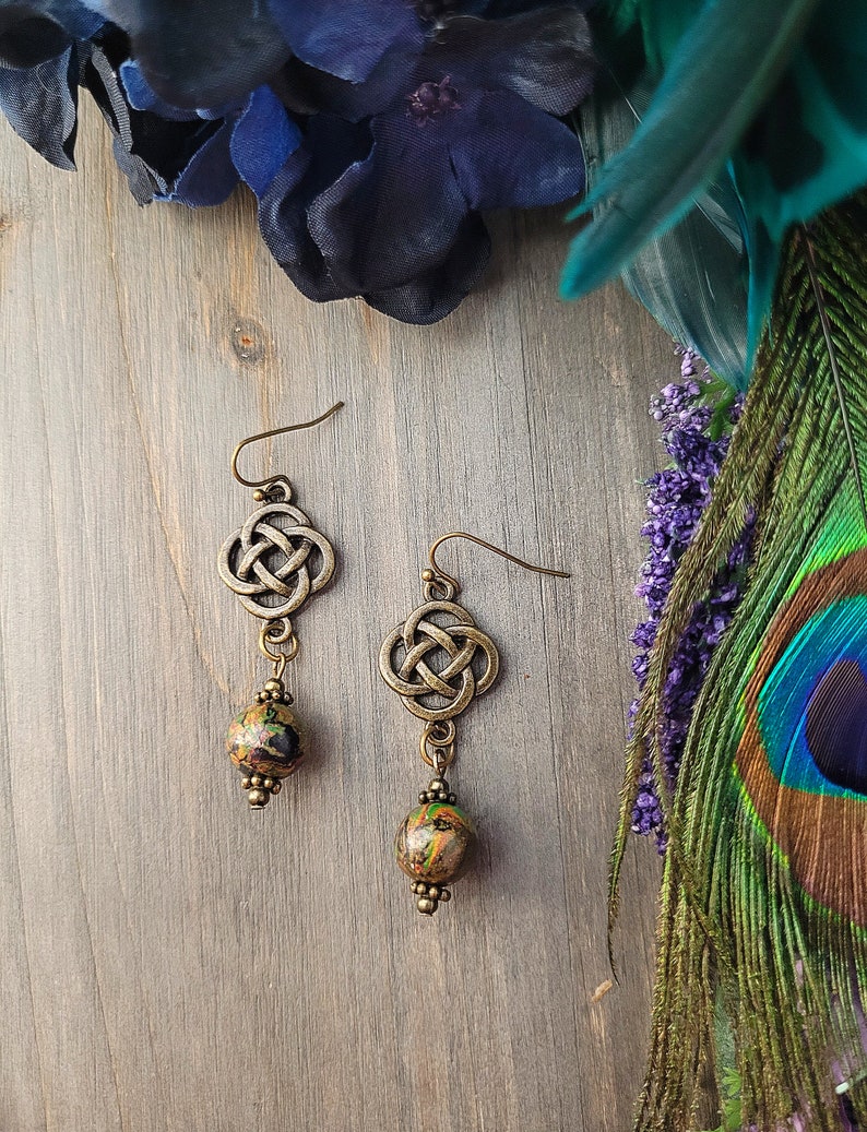Antique Bronze Celtic Knot Earrings, Bronze Dangle Earrings, Bohemian Jewelry, Boho Earrings ...