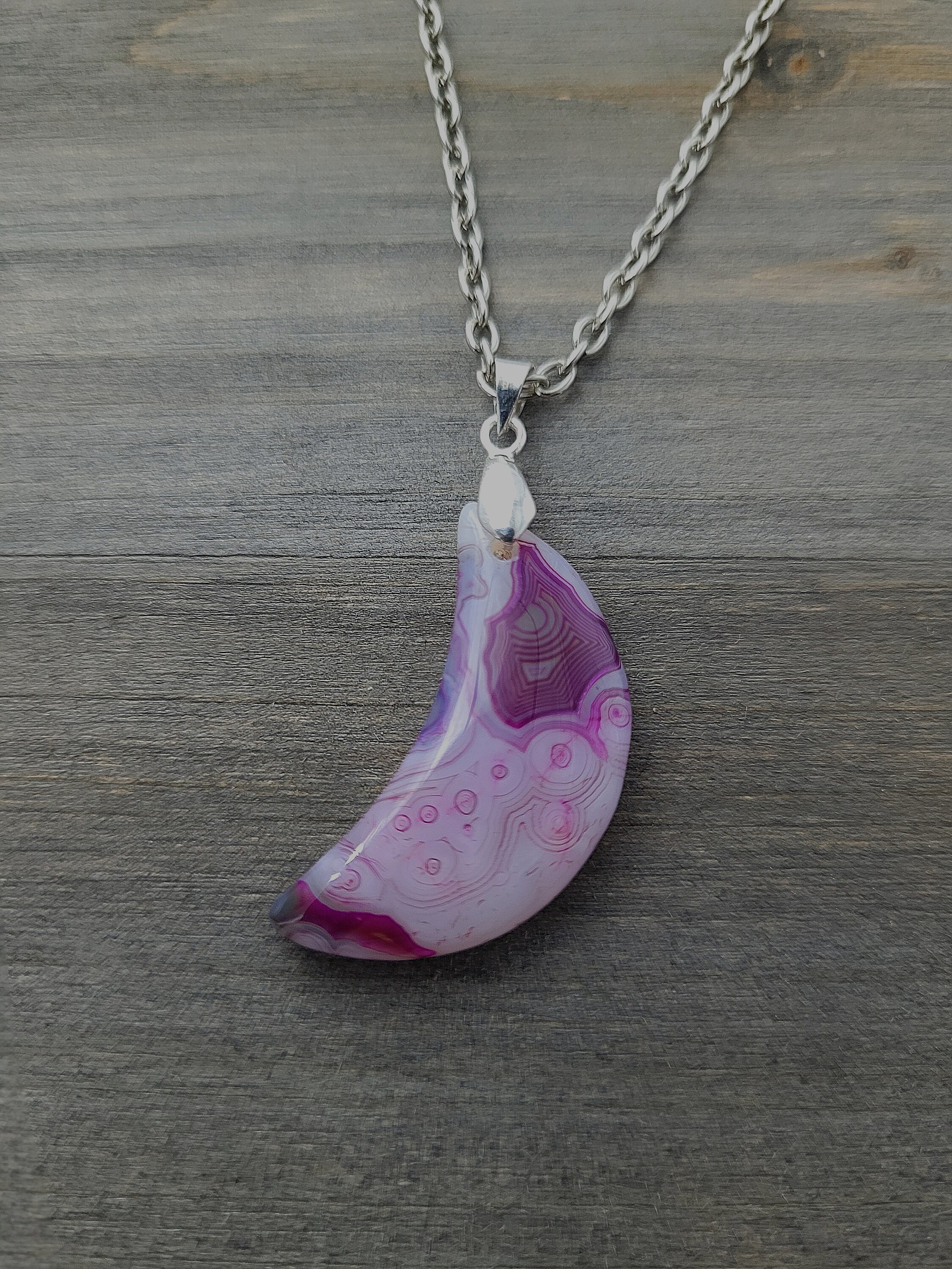 Purple Moon Necklace Agate Stone Moon Necklace Purple White - Etsy