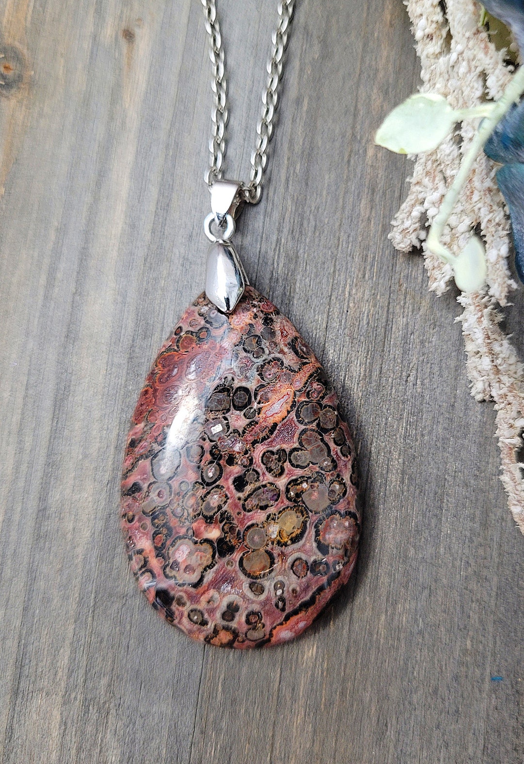 Leopardskin Jasper Stone Necklace / Tan Brown Stone Necklace / Earth ...