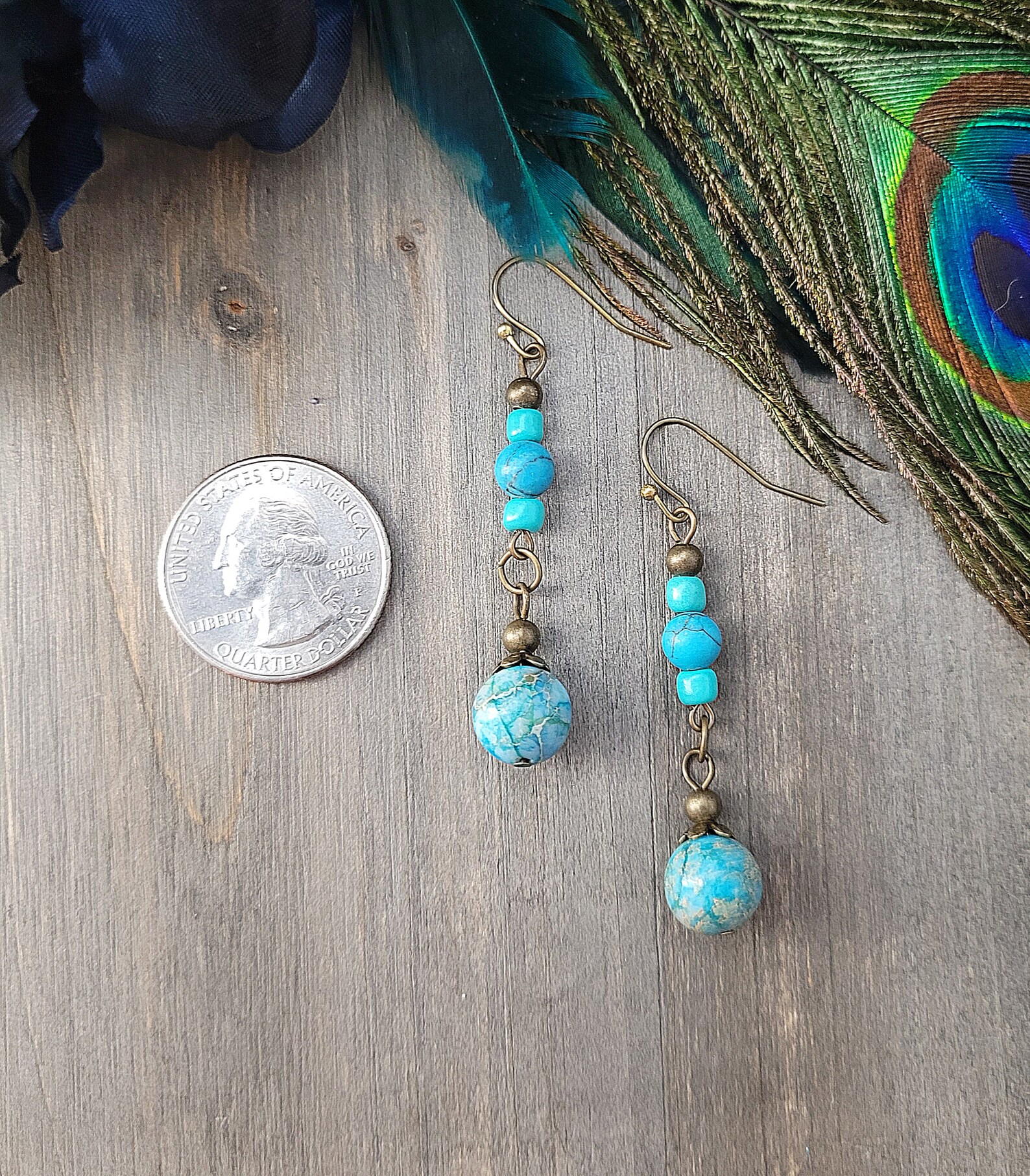 Turquoise Blue Imperial Jasper and Antiqued Bronze Earrings - Unique ...