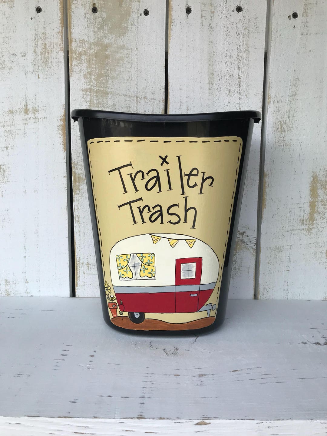 Trailer Trash Can, Hand Painted Trailer Trash Can, Camper Decor ...