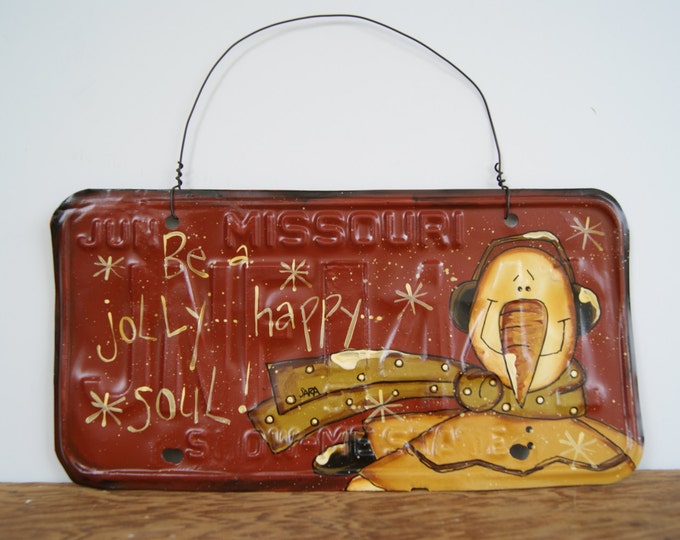 Snowman License Plate Christmas Decoration Hand Painted Rustic ...