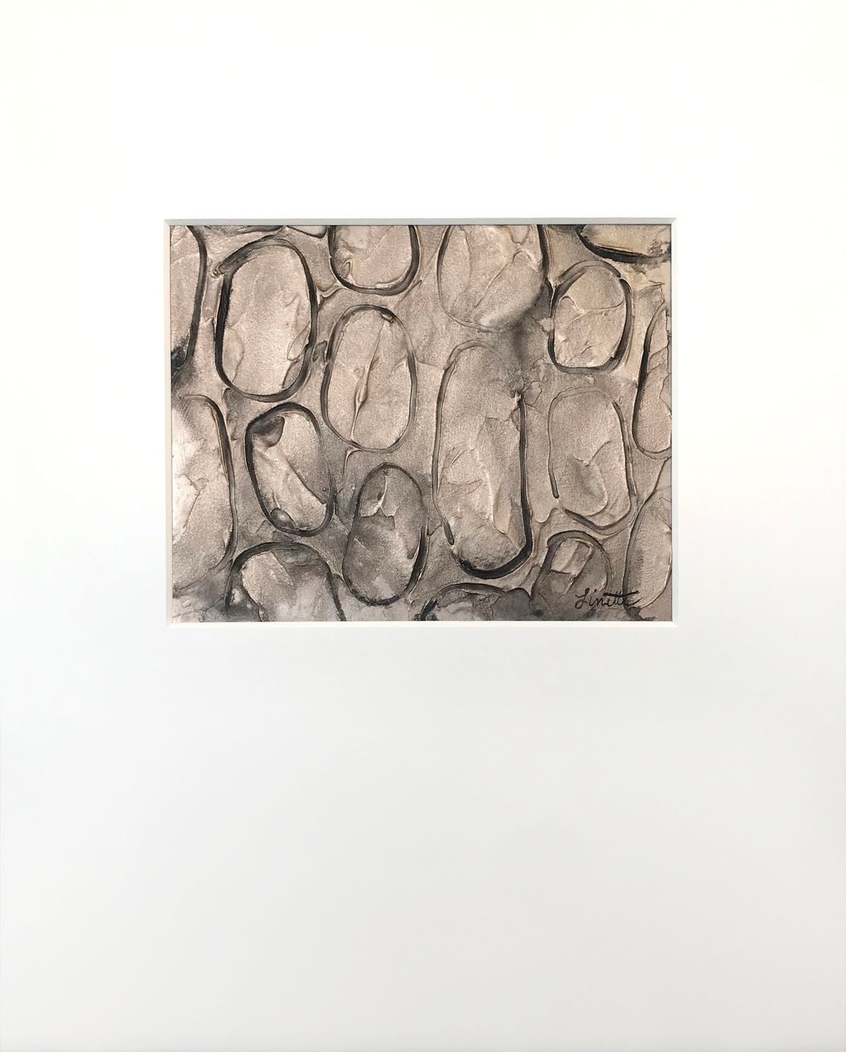 Abstract Plaster Circles Painting in Shades of Black and Metallic Rose ...