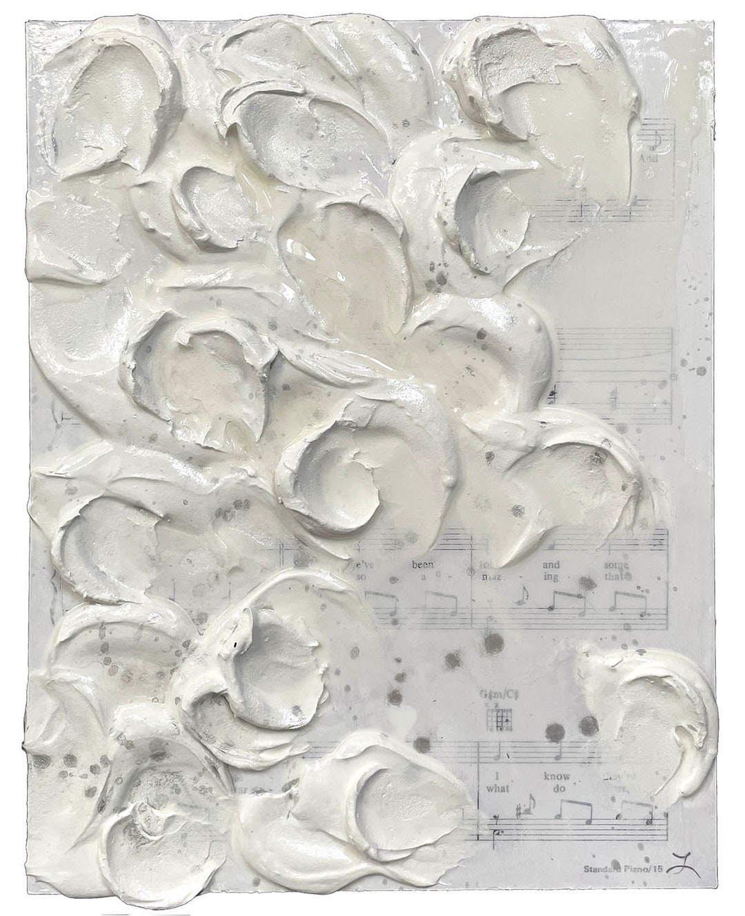 Textured Abstract Sheet Music Painting, Mixed Media Art, Black Floater ...