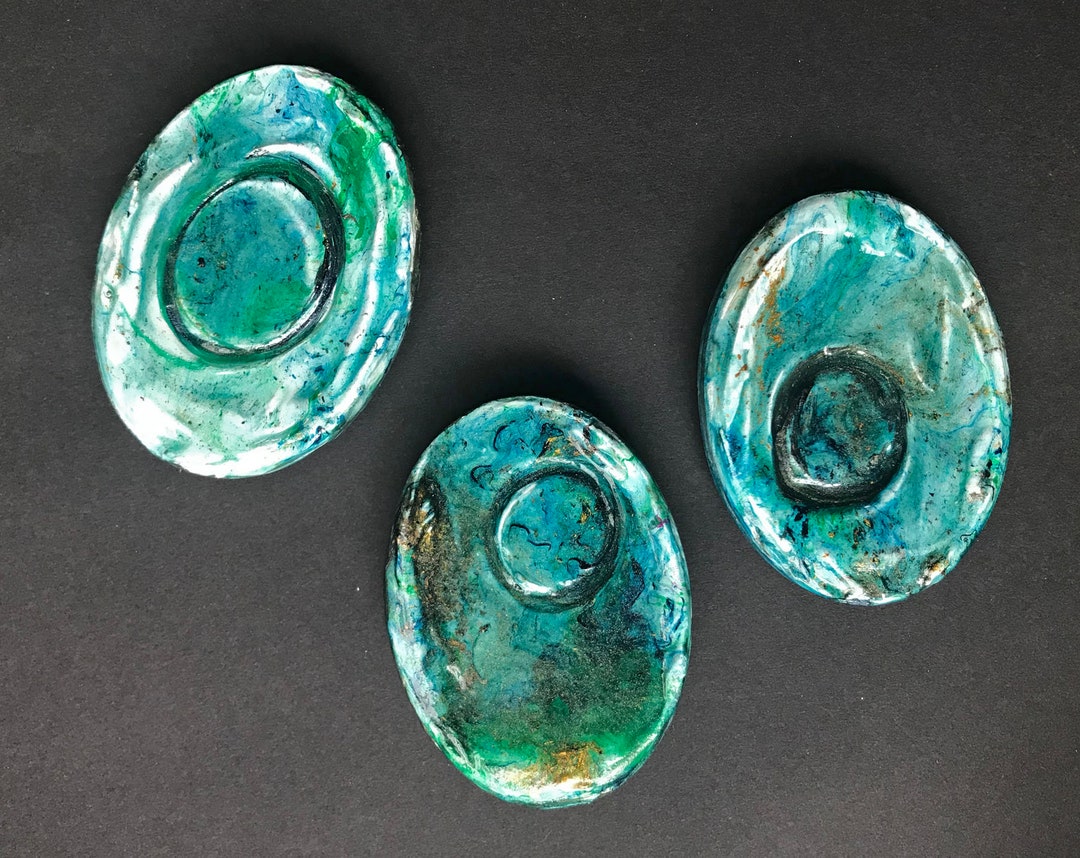 Painted Art Magnets - Plaster & Acrylic - Turquoise, Green, Gold, White ...