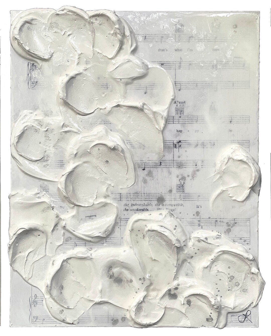 Textured Abstract Sheet Music Painting, Mixed Media Art, Black Floater ...