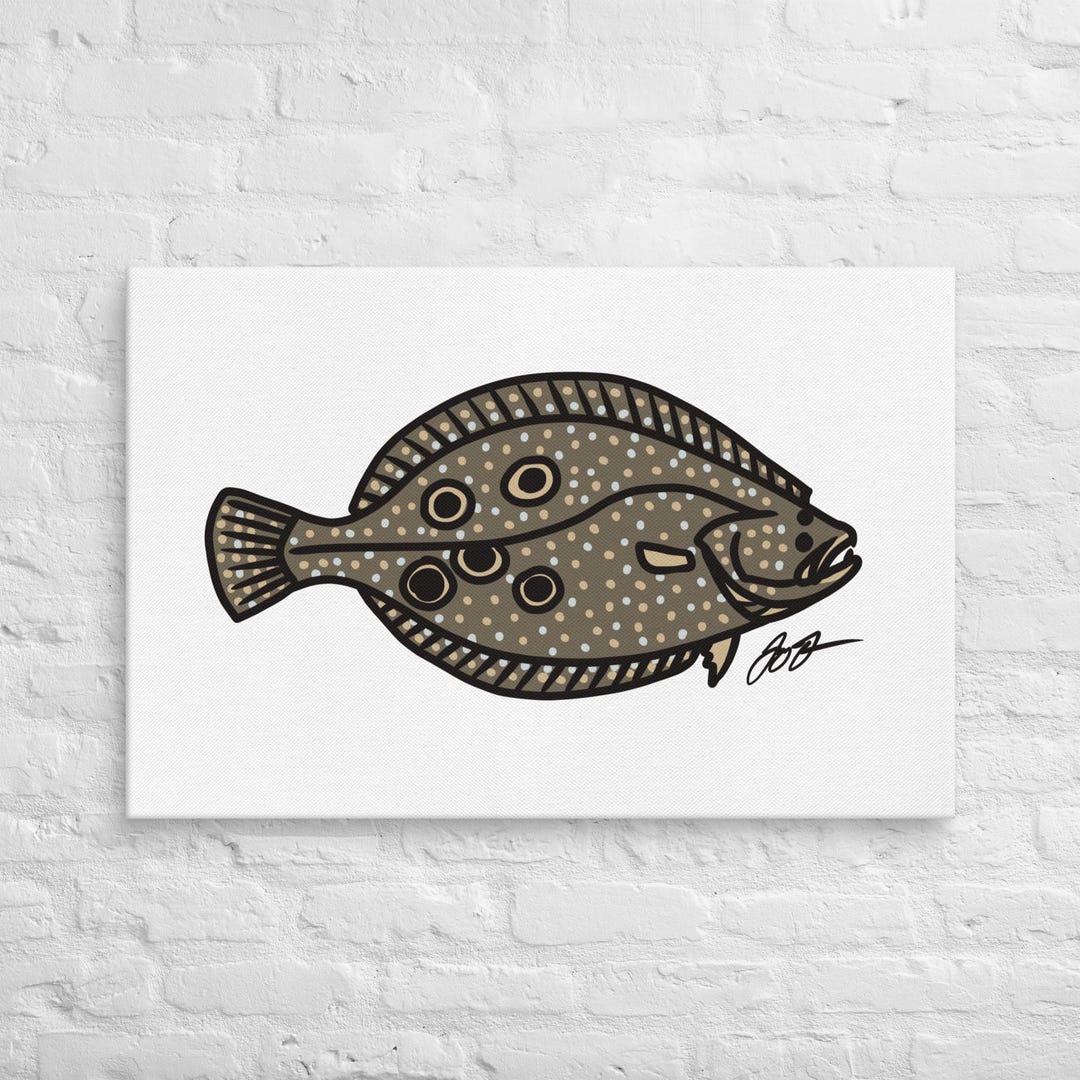 Simple Flounder Art Canvas Print, Wall Art, Gift for Fisherman, Coastal ...