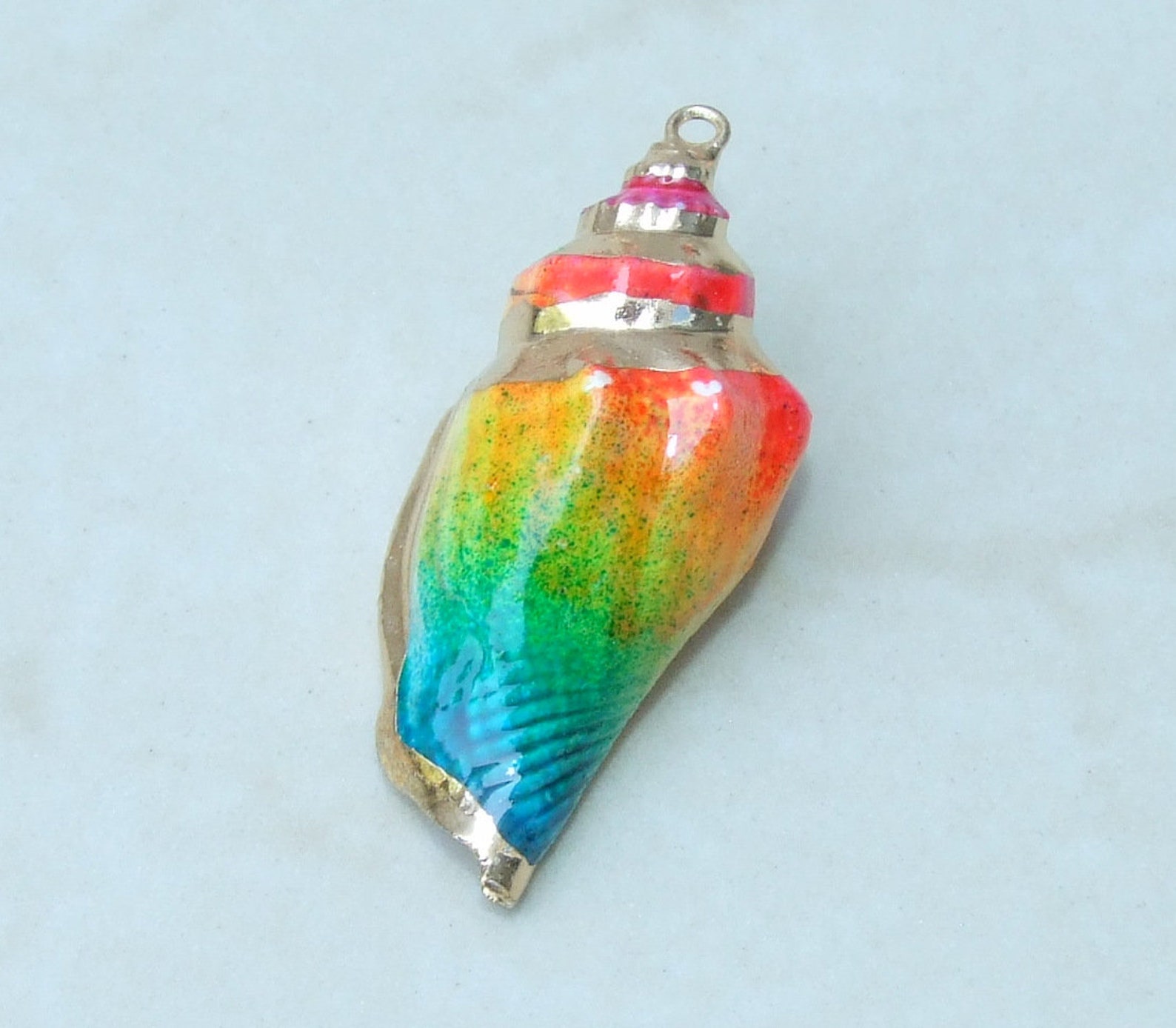 Hand Painted Gold Edge Natural Spiral Sea Shell Pendant, Spiral Shell ...