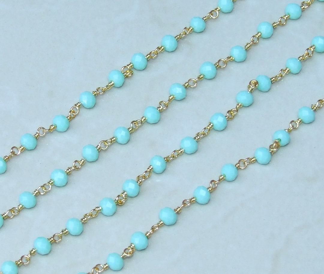 Light Green Glass Rosary Chain, Bulk Chain, Rondelle Glass Beads ...