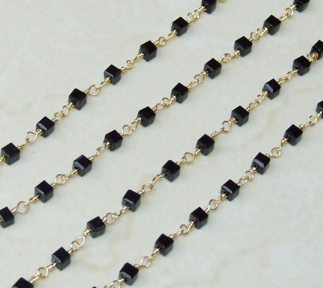 Black Onyx Rosary Chain, Bulk Chain, Beaded Chain, Body Chain Jewelry ...