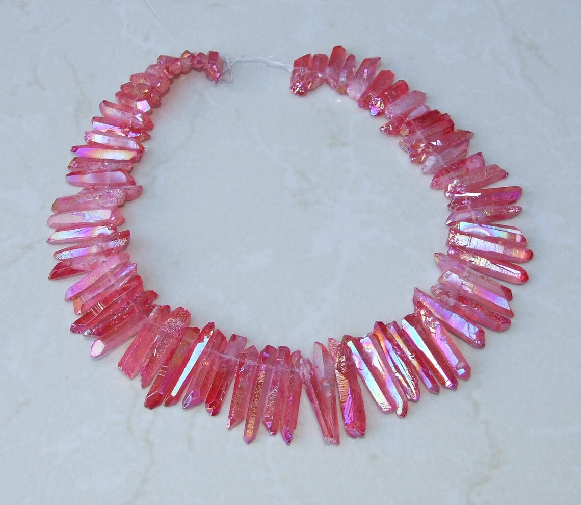 Bright Red Titanium AB Quartz Points, Titanium Quartz Points Strand ...