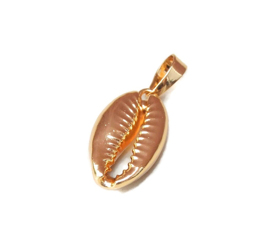 Gold Plated Cowrie Shell Pendant, Shell Charm, Cowrie Shell Necklace ...