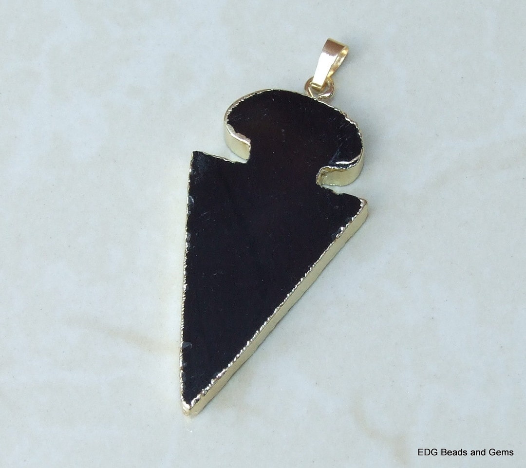 Black Agate Arrowhead Pendant. Arrow - Arrow Druzy Slab Bead - Black ...