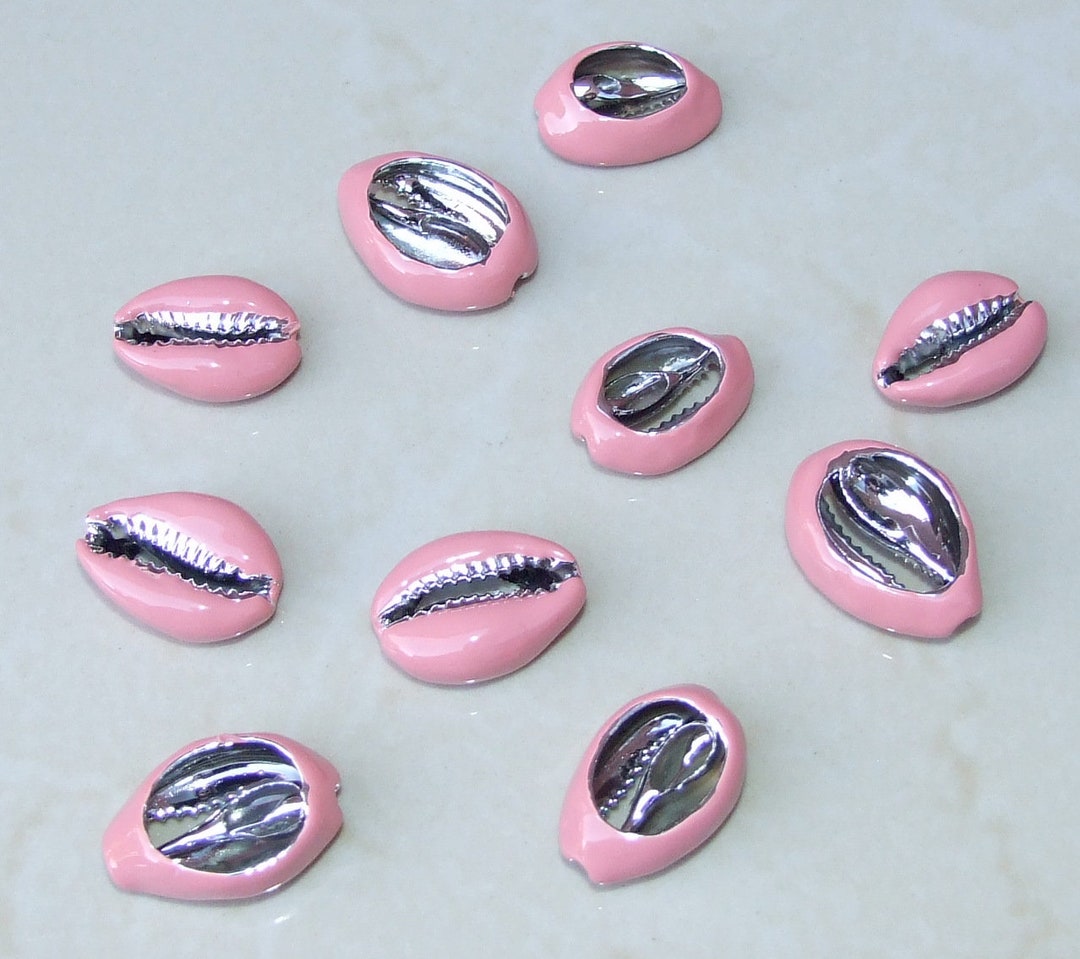 Pink Silver Plated Cowrie Shell Connector, Natural Seashell Pendant ...