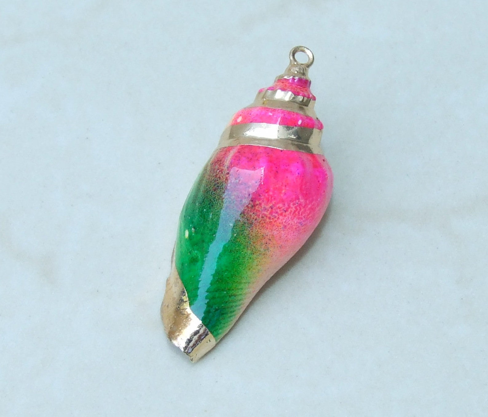 Hand Painted Gold Edge Natural Spiral Sea Shell Pendant, Spiral Shell ...