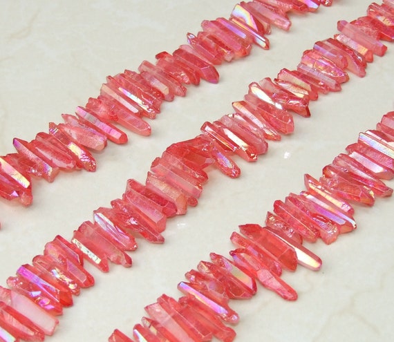 Bright Red Titanium AB Quartz Points, Titanium Quartz Points Strand ...