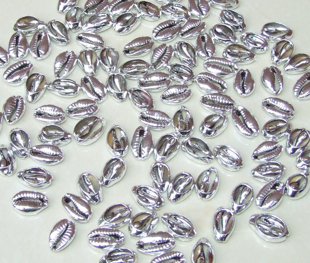 10 Small Silver Plated Cowrie Shell Connector, No Loops, Natural ...