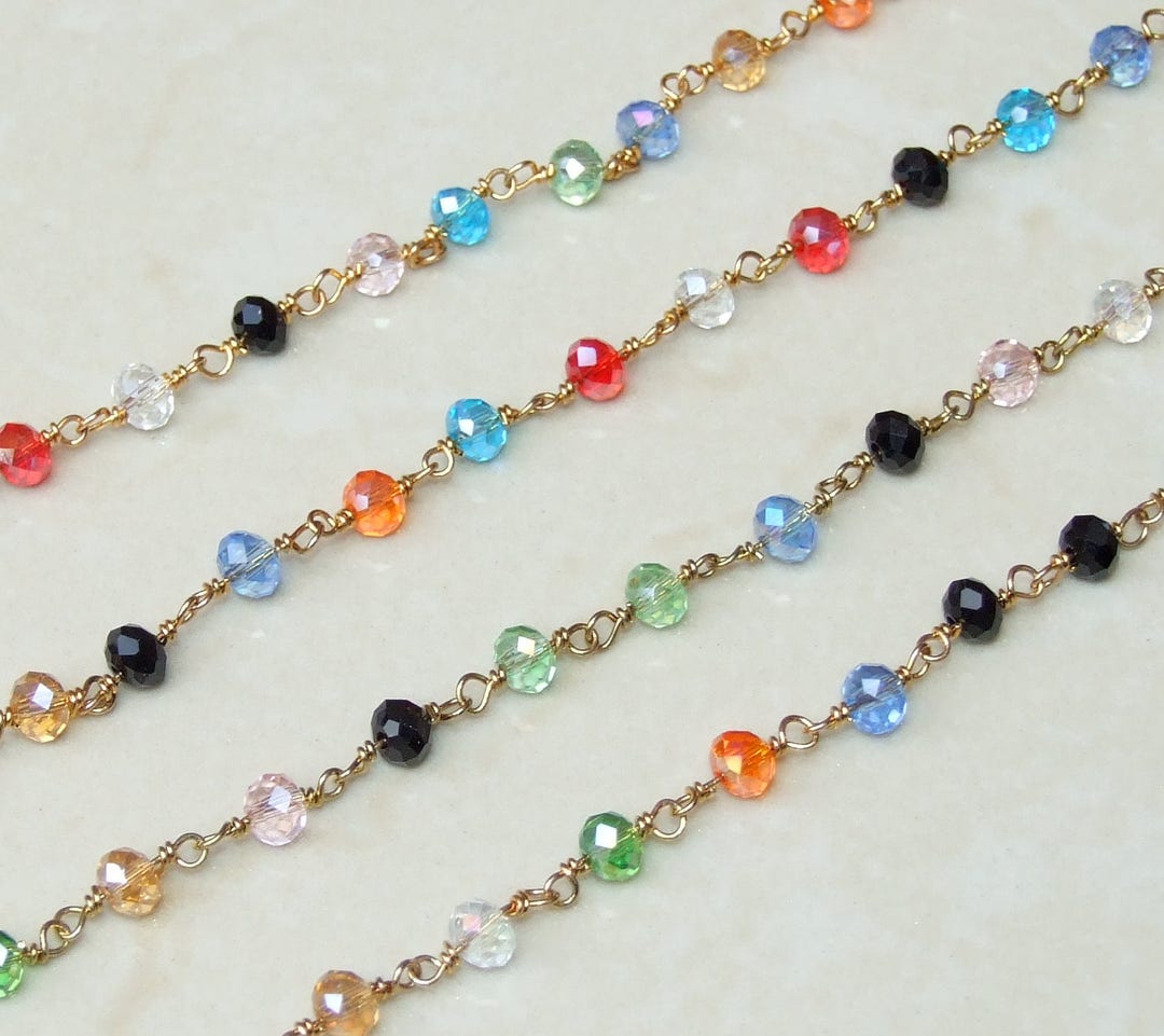 Multicolored Glass Rosary Chain, Bulk Chain, Rondelle Glass Beads ...