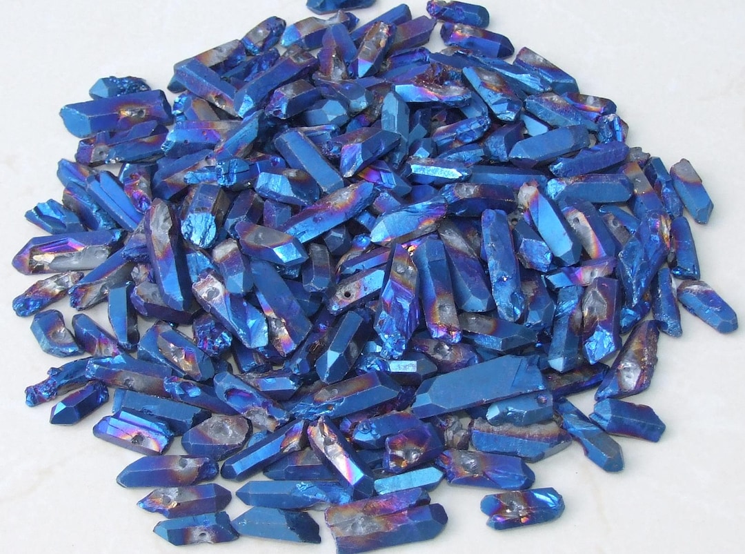 Unstrung Drilled Blue Indigo Raw Titanium Quartz Point, Quartz Beads ...