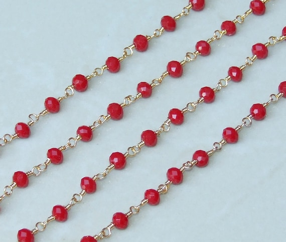 Ruby Red Glass Rosary Chain Bulk Chain Rondelle Glass Beads | Etsy
