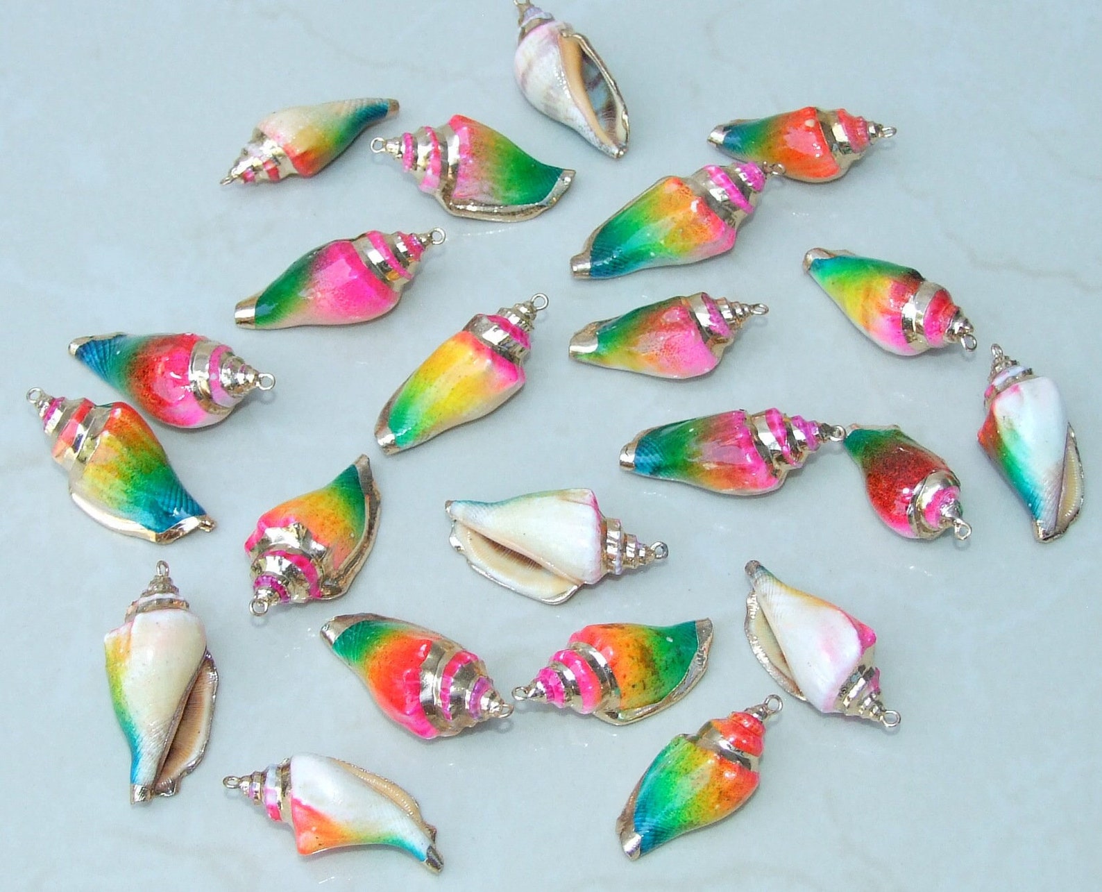 Hand Painted Gold Edge Natural Spiral Sea Shell Pendant, Spiral Shell ...