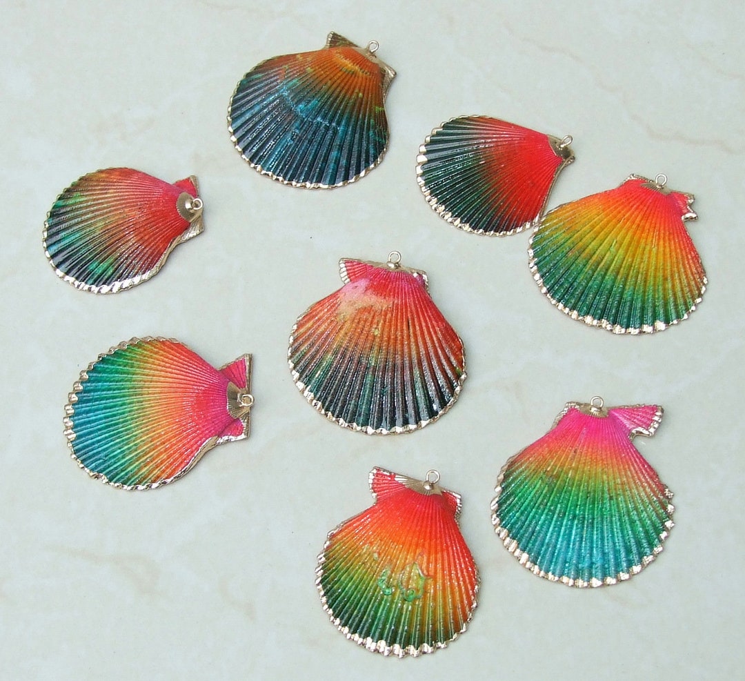 Pink and Green Hand Painted Ocean Inspired SCALLOP SHELL JEWELRY ...
