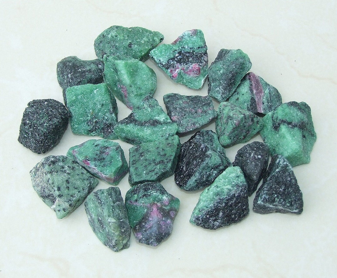 Four Raw Ruby Zoisite Gemstone Chunks, Undrilled Rough Natural Stones ...