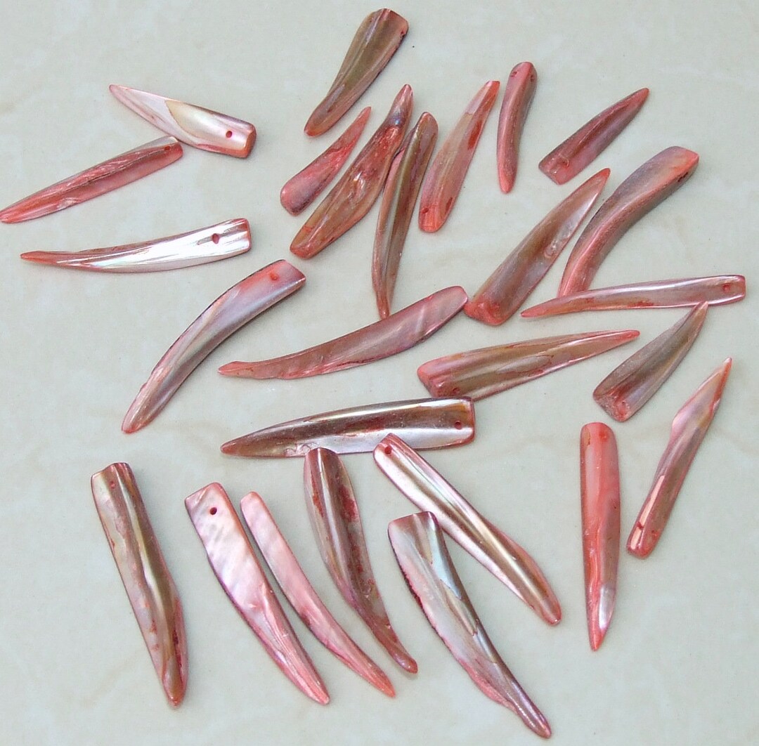 10 Freshwater Shell Pendants, Pink Mother of Pearl Spikes, Shell Beads ...