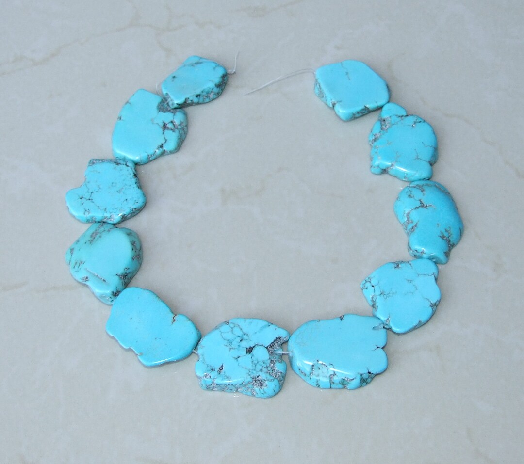 TURQUOISE MAGNESITE Howlite Nuggets Beads, Light Blue NUGGETS Gemstone ...