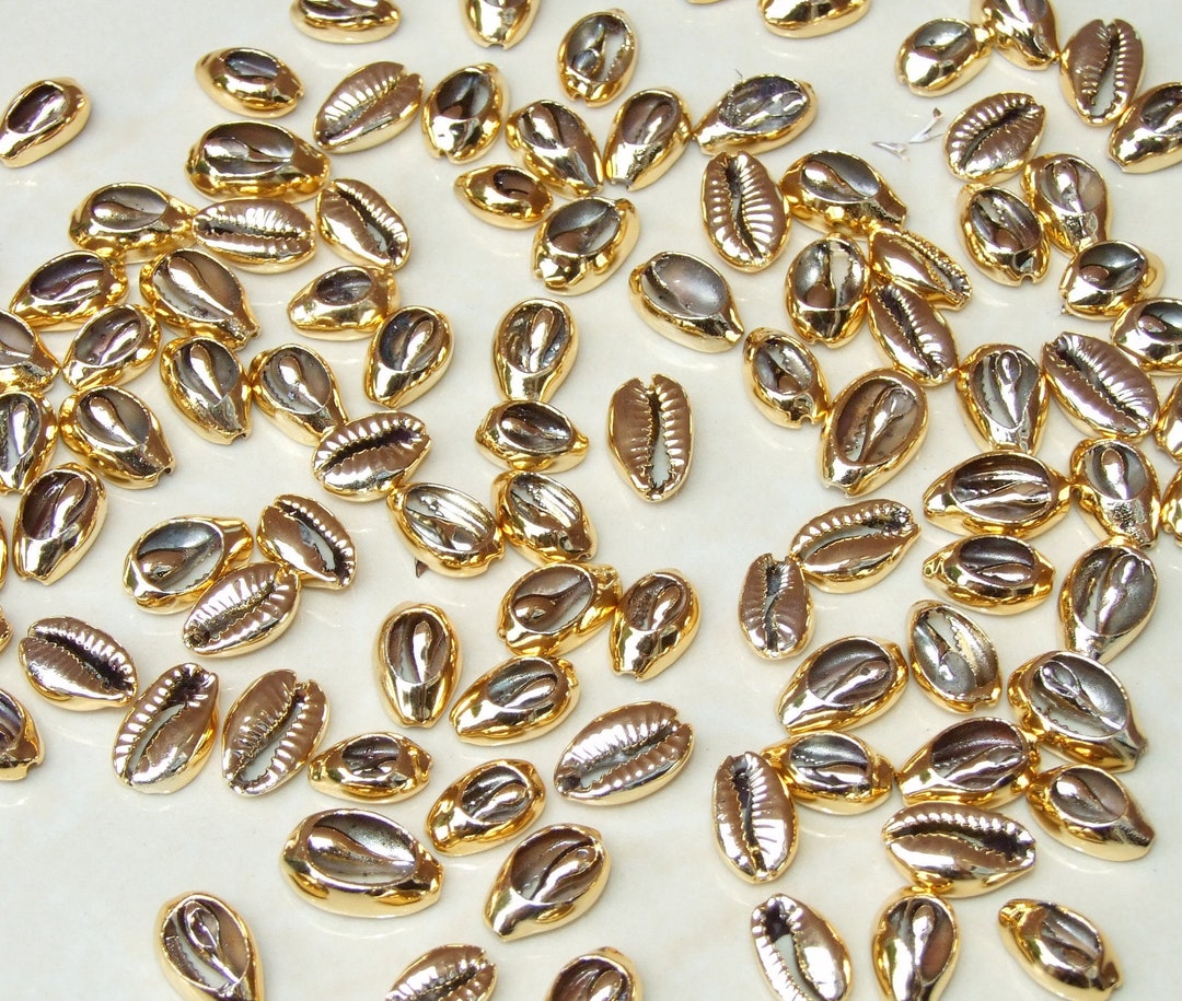 10 Small Gold Plated Cowrie Shell Connector, No Loops, Natural Seashell ...