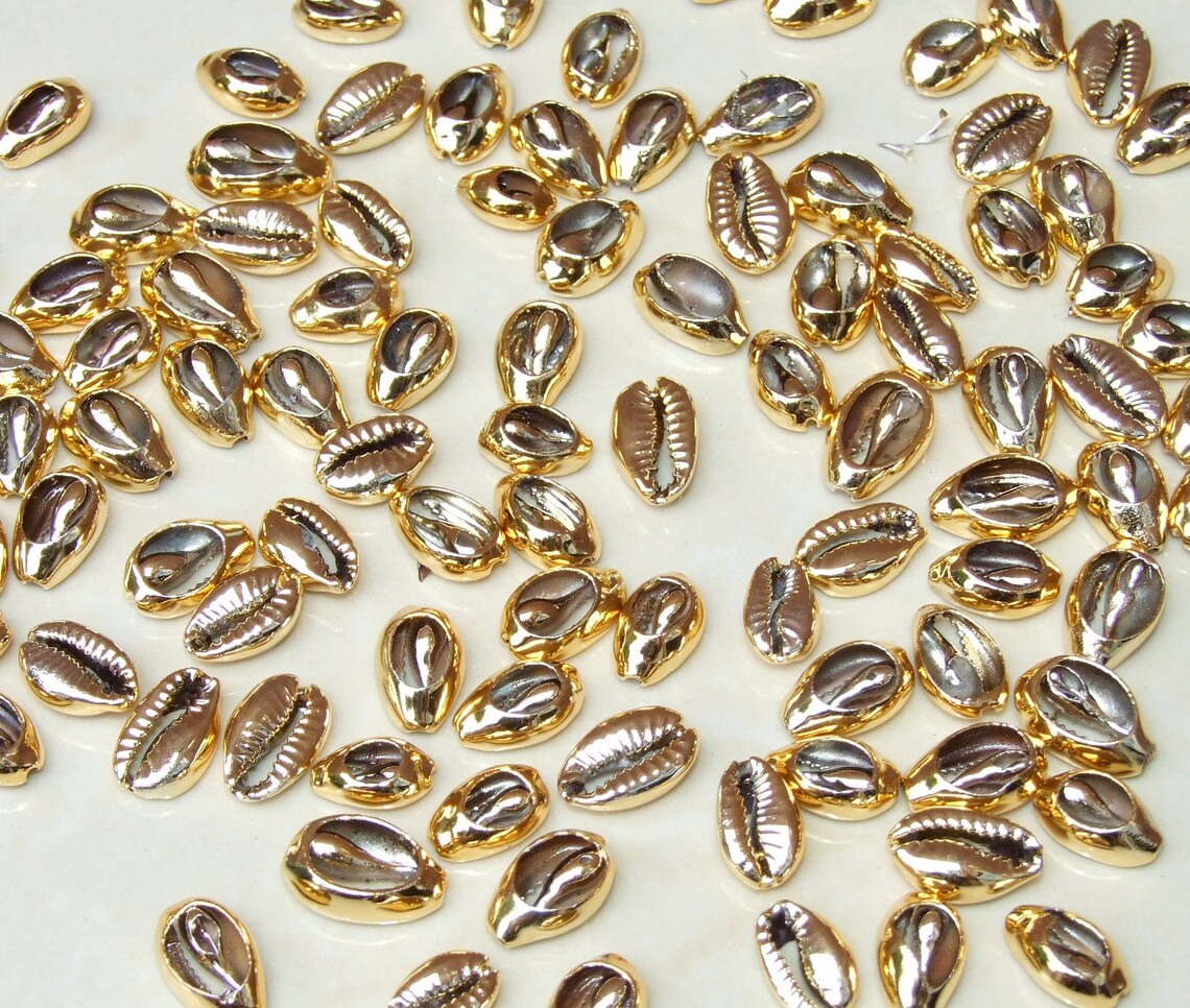 10 Small Gold Plated Cowrie Shell Connector No Loops Natural | Etsy