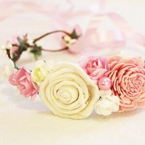 Flower Crown, Pink, Blush and Cream Flower Crown, Flower Wedding Crown ...