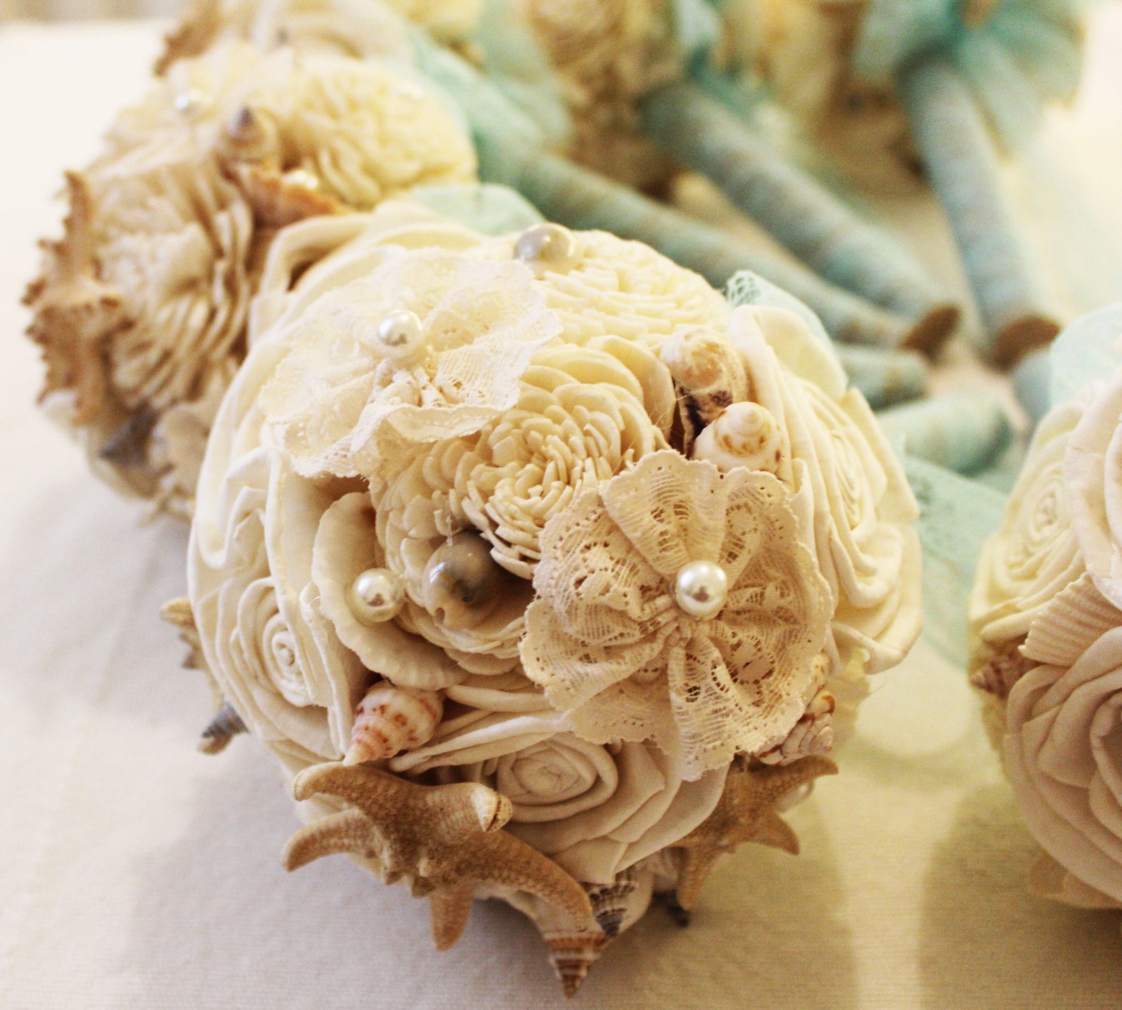 Sea Shell Bouquet Sola Flowers Blue Lace Bridal Bouquet Sea - Etsy
