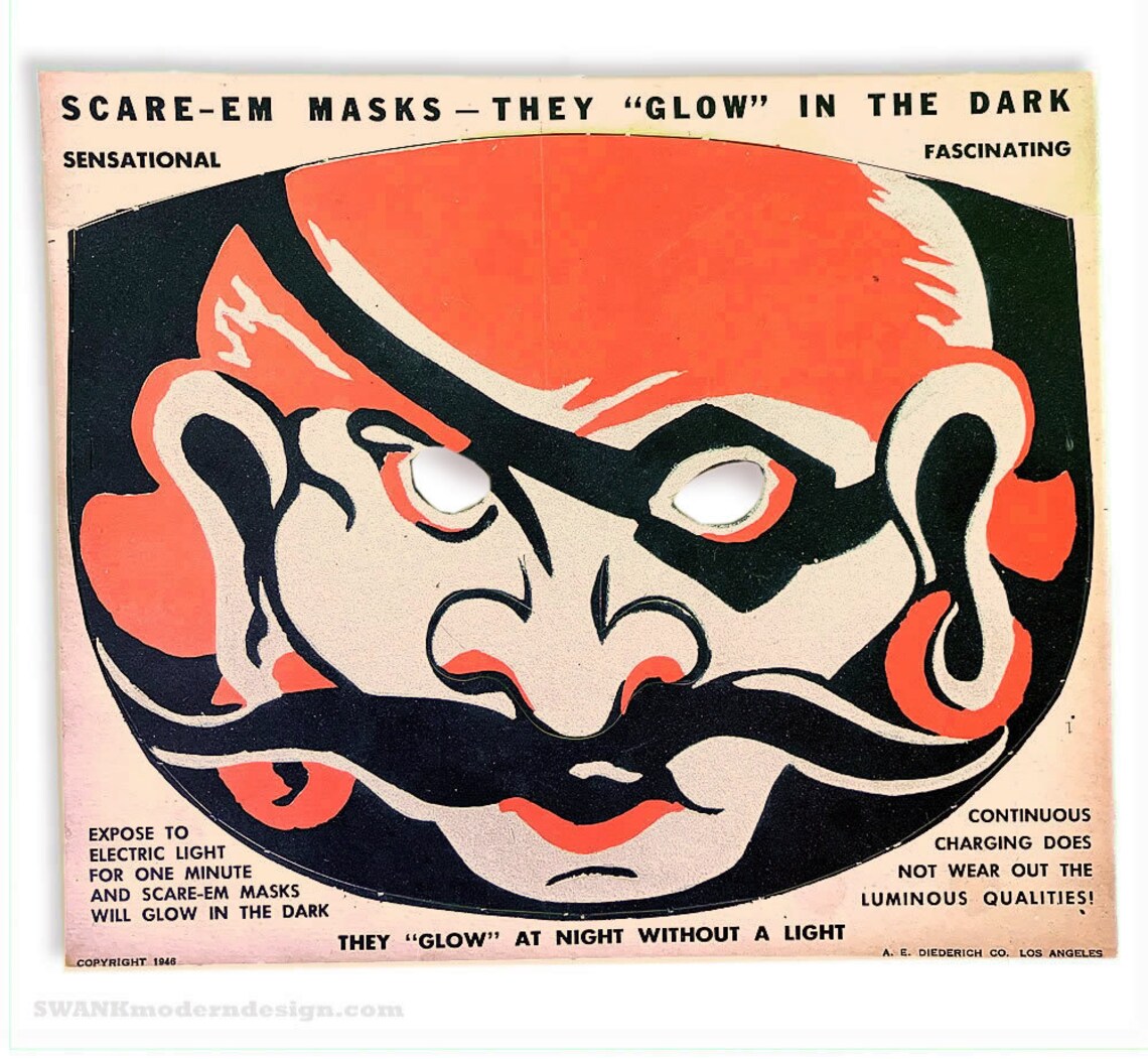 Vintage 1940s Glow in the Dark Halloween Mask Pirate - Etsy
