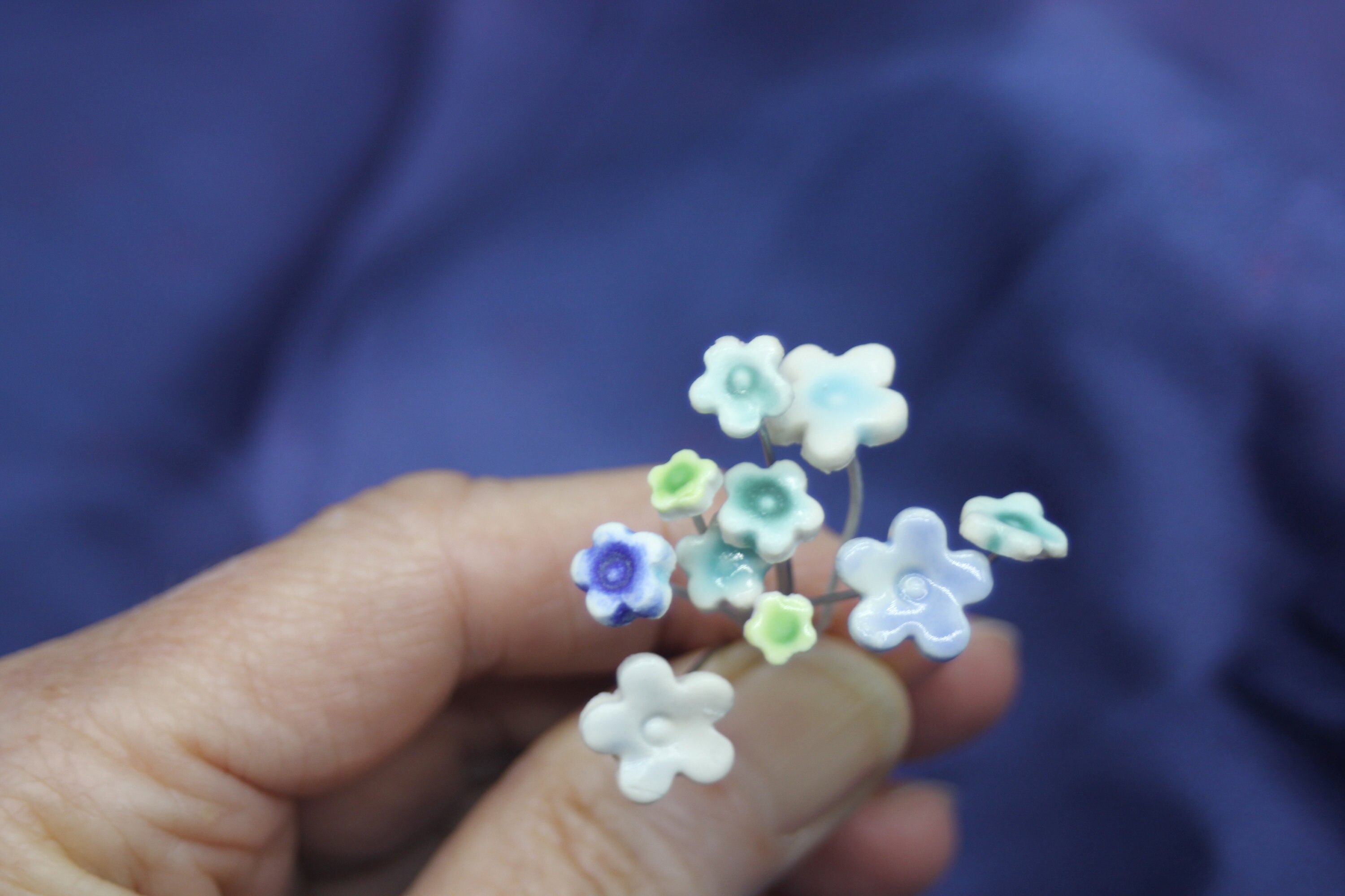 Bouquet of 10 tiny and small porcelain flowers on wire stems. | Etsy