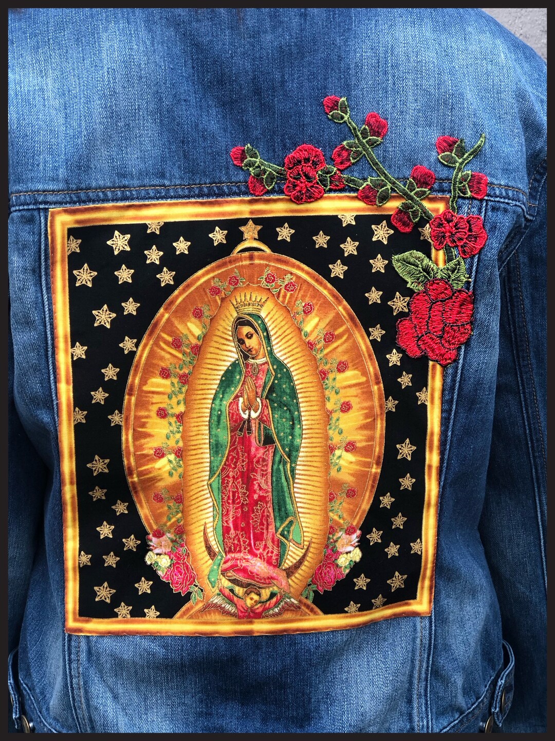 Religious Art / Denim Jacket With Virgin Lady of Guadalupe Design. - Etsy