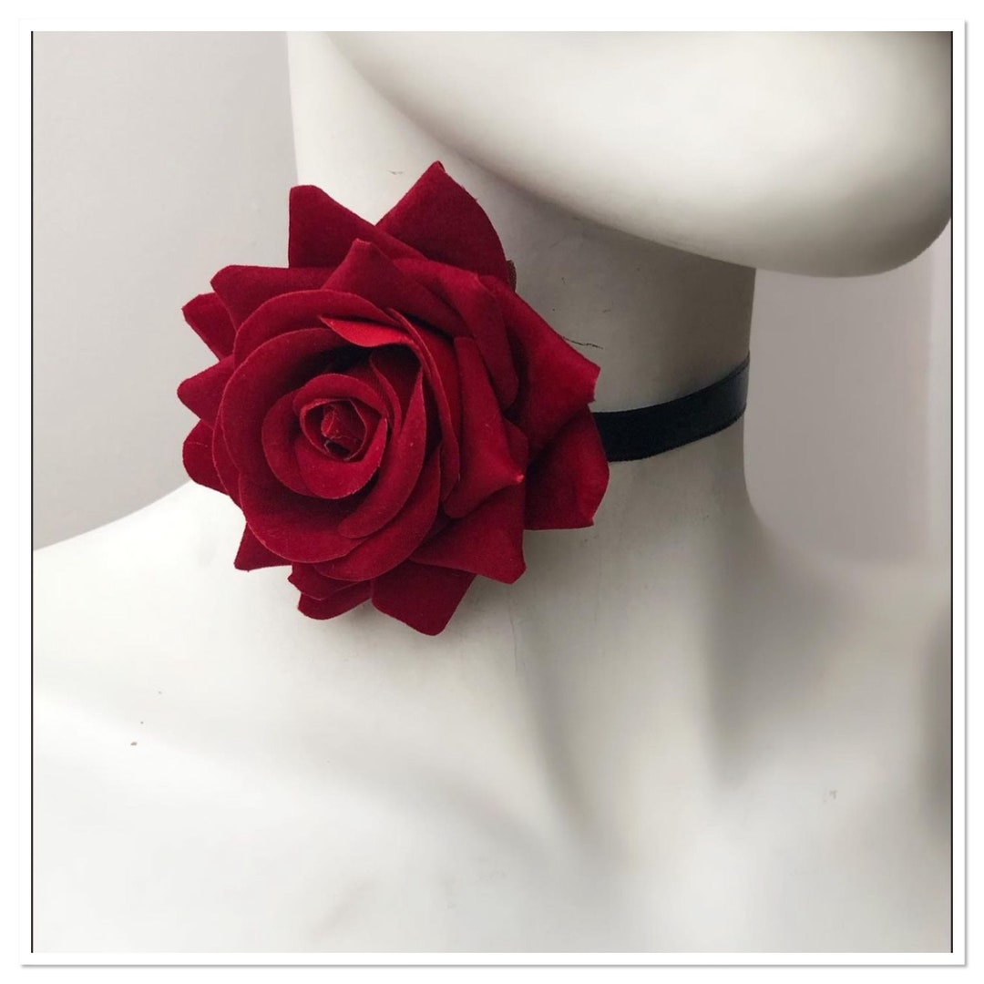 Red Rose Flower Choker Velvet Choker Rose Boho Wrist Corsage Prom Party ...